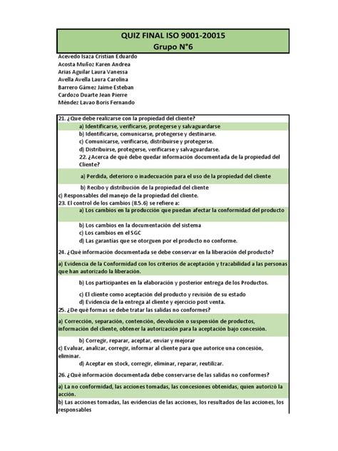 Quiz Iso 9001 Pdf