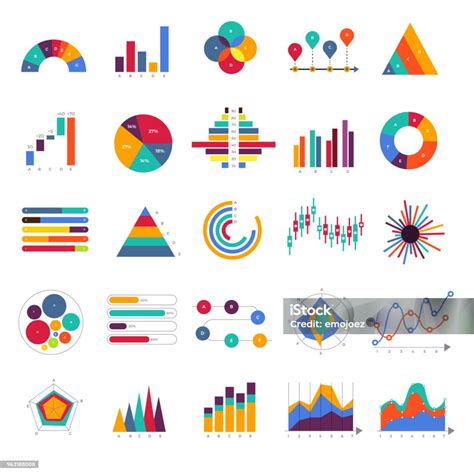 벡터는 비즈니스 그래프 및 차트 Infographic 다이어그램을 설정합니다 평면 디자인 개념입니다 원형 차트에 대한 스톡 벡터