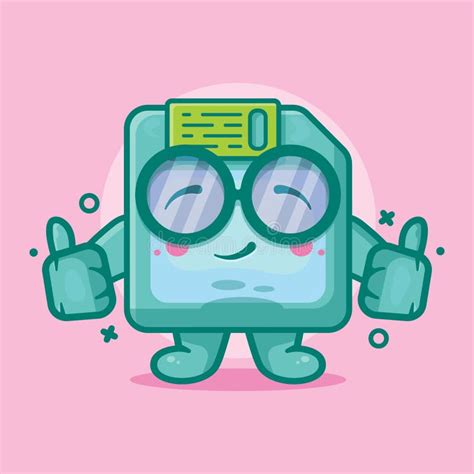 Cute Floppy Disk Character Mascot With Thumb Up Hand Gesture Isolated Cartoon In Flat Style