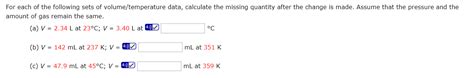 Solved For Each Of The Following Sets Of Volume Temperature Chegg