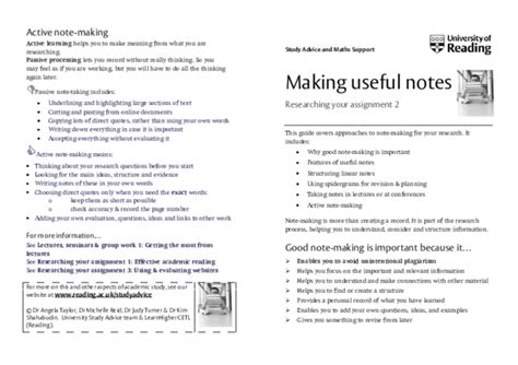 Pdf Active Note Making Making Useful Notes Researching Your Assignment 2