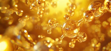 Golden Molecular Structure With Glowing Particles In Abstract Background Stock Image Image Of