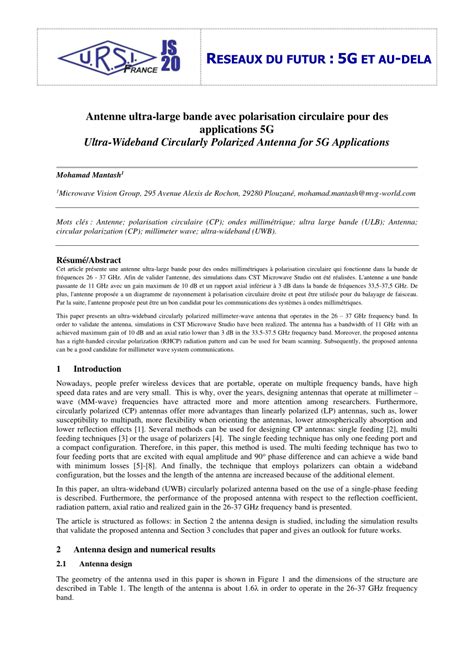 Pdf Ultra Wideband Circularly Polarized Antenna For 5g Applications