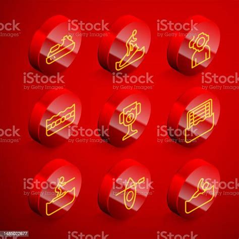 세트 라인 제트 스키 서핑 보드 아쿠아 룽 수영장 보너스 컵 수구 스키 맨 카약 및 패들 아이콘 벡터 3차원 형태에 대한 스톡 벡터 아트 및 기타 이미지 Istock