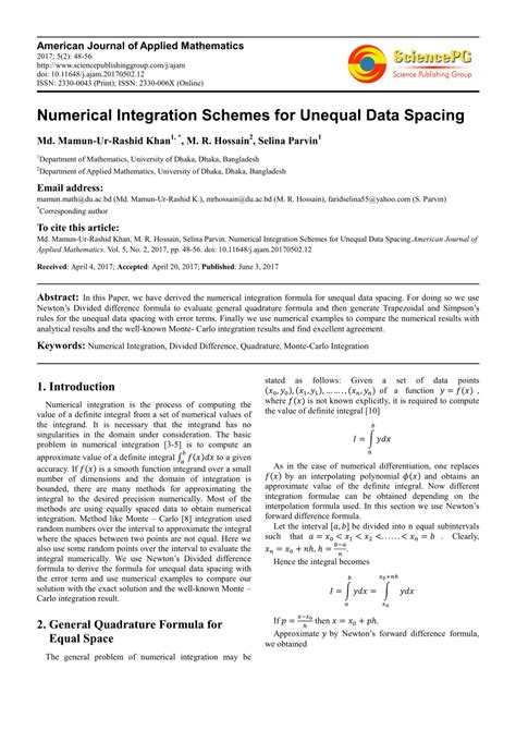 PDF Numerical Integration Schemes For Unequal Data Spacing