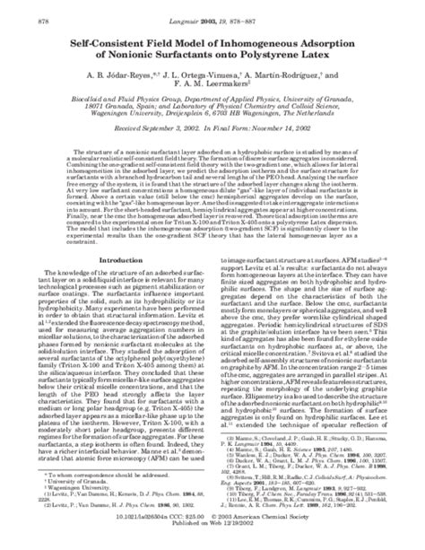 Pdf Self Consistent Field Model Of Inhomogeneous Adsorption Of