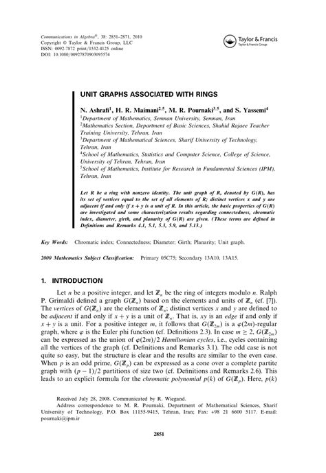 Pdf Unit Graphs Associated With Rings