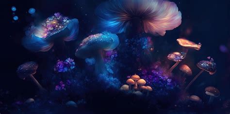 Premium Ai Image Glowing Mystical Mushrooms On A Dark Background
