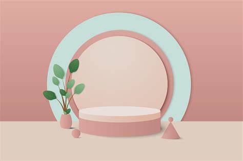 기하학적 제품으로 3d 연단 최소 장면 포디움으로 렌더링 배경 벡터 3d 크림 색상 렌더링 추상적 배경입니다 화장품을 보여주는