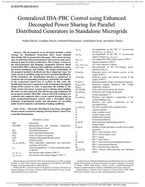 Pdf Generalized Ida Pbc Control Using Enhanced Decoupled Power