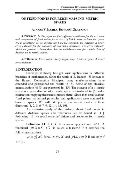 Pdf On Fixed Points For Reich Maps In B Metric Spaces