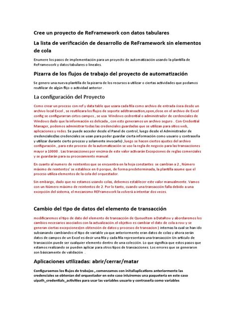 Cree Un Proyecto De Reframework Con Datos Tabulares Pdf Archivo De Computadora Microsoft Excel