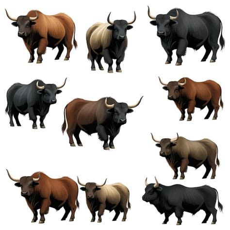 Premium Vector A Series Of Buffalos With Horns And Horns