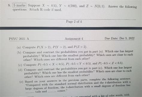 Solved 8 Suppose X∼t 4 Y∼t 200 And Z∼n 0 1 Answer The