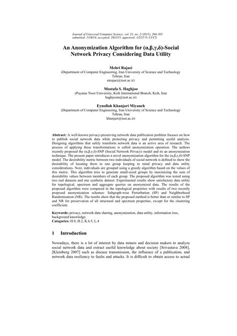 Pdf An Anonymization Algorithm For Alphabetagammadelta Social