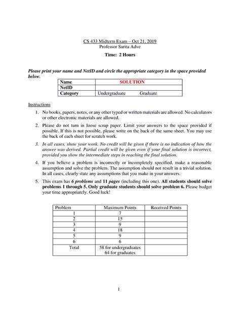 Cs433 Fall19 Midterm Solutions Cs 433 Midterm Exam Oct 21 2019 Professor Sarita Adve Time