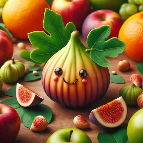A Fig With A Smiling Face Surrounded By Figs Oranges And Fresh
