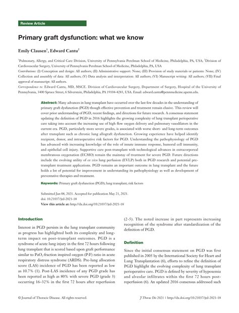 Pdf Primary Graft Dysfunction What We Know
