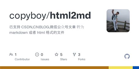 Github Copyboyhtml2md 已支持 Csdncnblog微信公众号文章 转为markdown 或者 Html 格式的文件