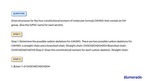 Solved Draw Structures For The Four Constitutional Isomers Of Molecular Formula C4h10o That