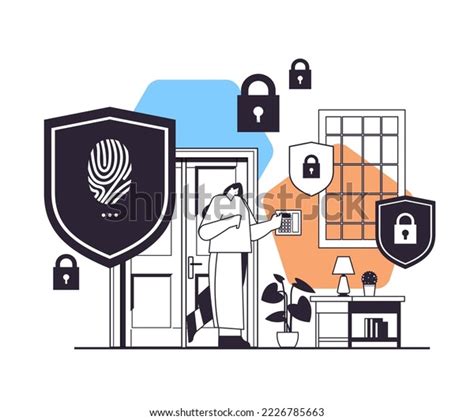 Woman Touching Fingerprint Scanner Girl Controlling Stock Vector Royalty Free