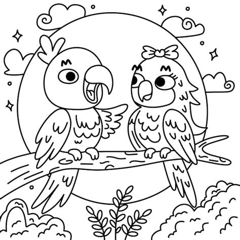 Premium Vector A Drawing Parrot Next To Female Parrot On A Tree
