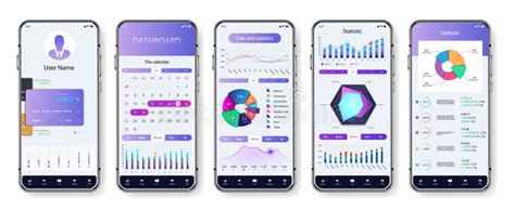 Light Application Interface For Mobile Phone UI Screens With Dashboard Pie Charts