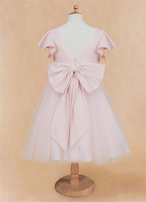 Azazie Kaeya Blushing Pink A Line Bow Tulle Dress Azazie