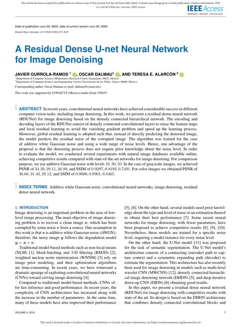 Pdf A Residual Dense U Net Neural Network For Image Denoising