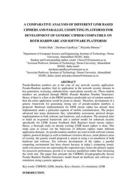 Pdf A Comparative Analysis Of Different Lfsr Based Ciphers And