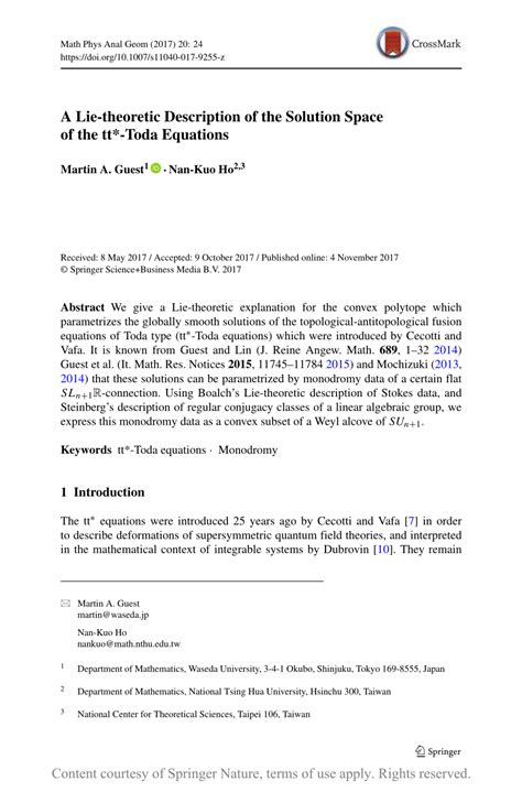 A Lie Theoretic Description Of The Solution Space Of The Tt Toda