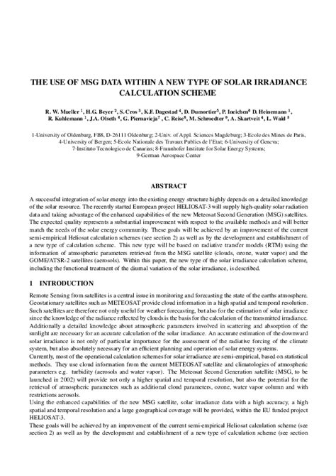 Pdf The Use Of Msg Data Within A New Type Of Solar Irradiance Calculation Scheme