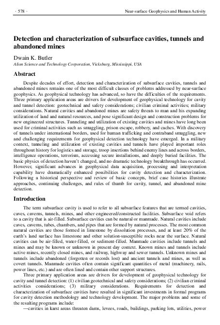 Pdf Detection And Characterization Of Subsurface Cavities Tunnels And Abandoned Mines