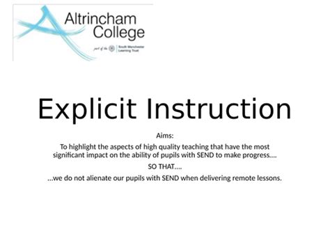 Explicit Instruction For Pupils With Send Cpd Resource Teaching Resources