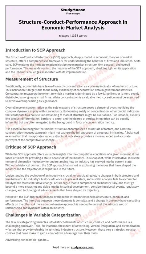 Structure Conduct Performance Approach In Economic Market Analysis Free Essay Example