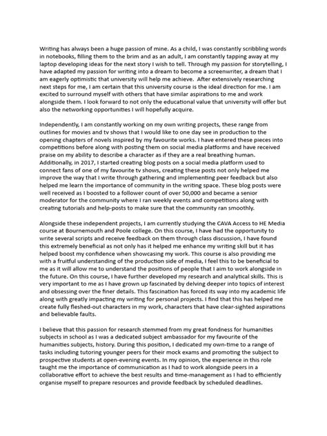 Personal Statement 1 Pdf Communication Behavior Modification