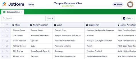Templat Database Klien Template Jotform Tables