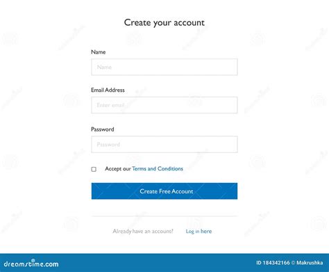 Create Account Form Template Of Registration Window Stock Vector