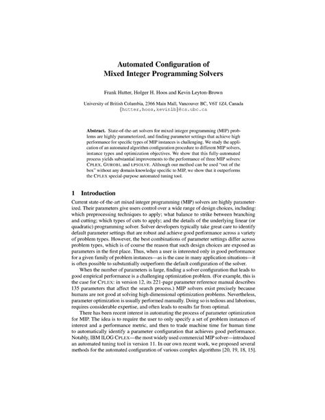automated configuration of mixed integer programming solvers automated configuration of mixed