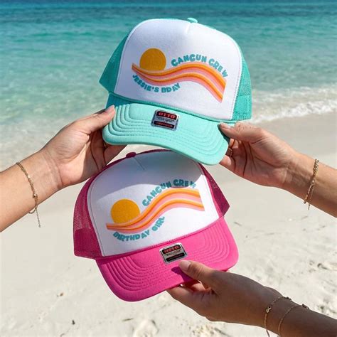 Retro Sunset Beach Hats With Custom Text Vacation And Birthday Trip