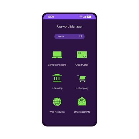Password Manager App Smartphone Interface Vector Template Mobile User Accounts Page Purple