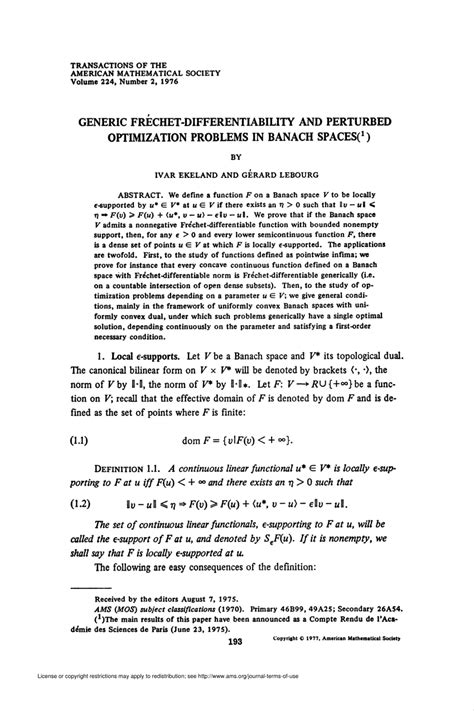 Pdf Generic Frechet Differentiability And Perturbed Optimization Problems In Banach Spaces