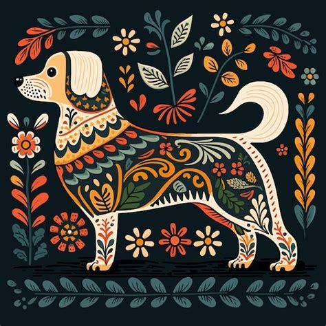 Scandinavian Dog Folk Art Painting