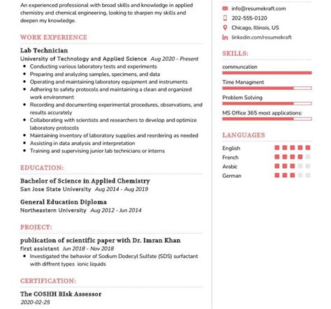 Lab Technician CV Example In 2025 ResumeKraft