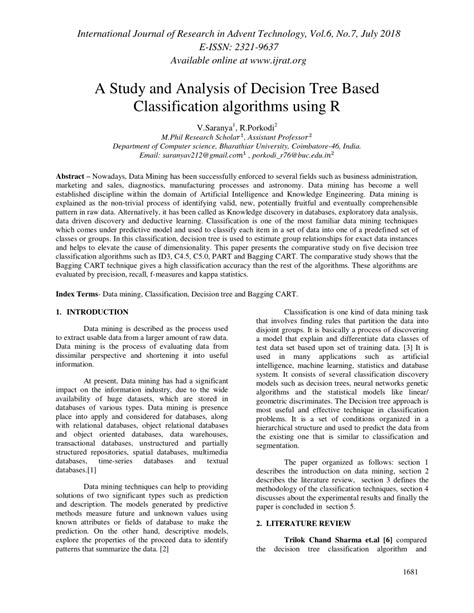 PDF A Study And Analysis Of Decision Tree Based Classification Algorithms Using R