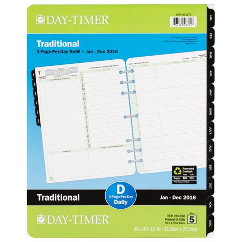 Amazon Day Timer Daily Planner Refill 2016 Two Page Per Day