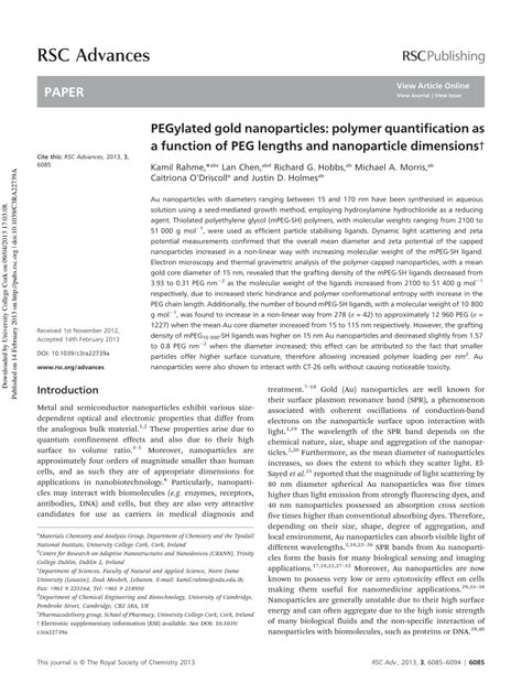 Pdf Pegylated Gold Nanoparticles Polymer Quantification As A
