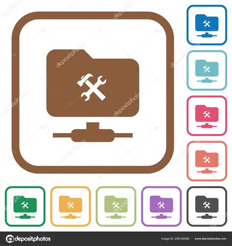 Ftp Tools Simple Icons Color Rounded Square Frames White Background Stock Vector By
