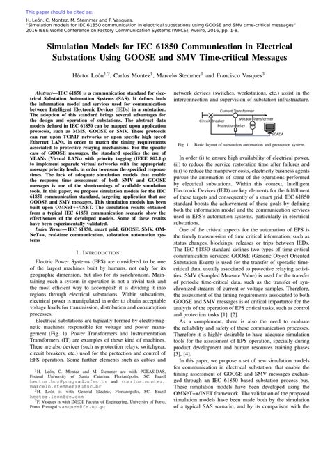 Pdf Simulation Models For Iec 61850 Communication In Electrical Substations Using Goose And