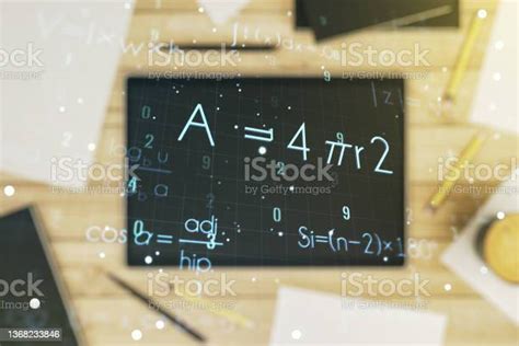 창조적 인 과학 포뮬러 홀로그램과 배경에 현대 디지털 태블릿 연구 개념 다중 노출 대수학에 대한 스톡 사진 및 기타 이미지 대수학 사진 이미지 0명 Istock